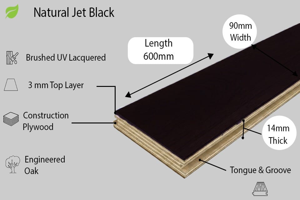Essenza Natural Engineered Flooring Oak Chevron Jet Black Brushed UV ...